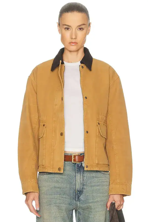 Acne Studios Canvas Wash Jacket With Leather Collar - Rust Brown